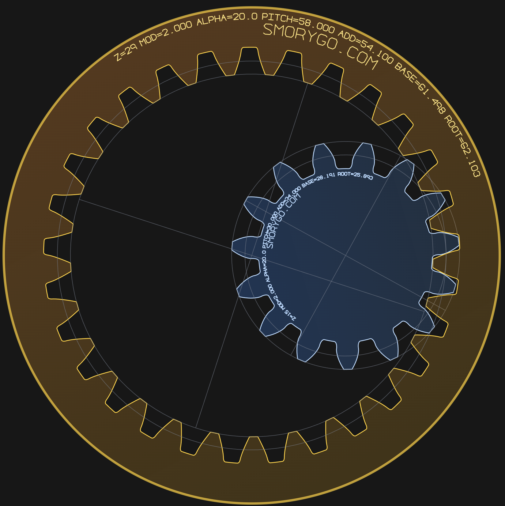 Gear generator: single gear & gear pair SVG/DXF export – Viktor Smorygo